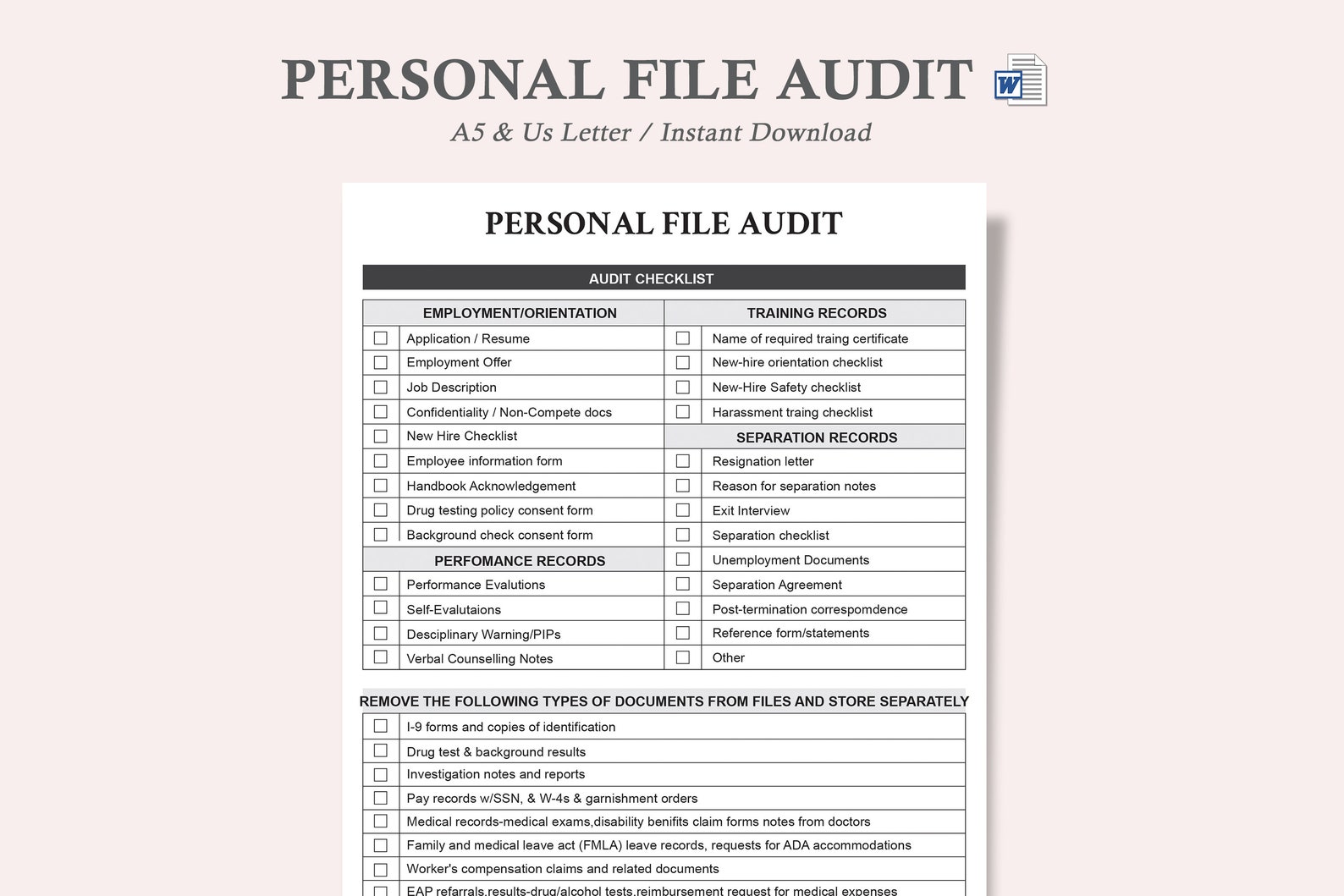 Hr Audit Checklist,hr Employee File Audit Checklist,human Resources ...