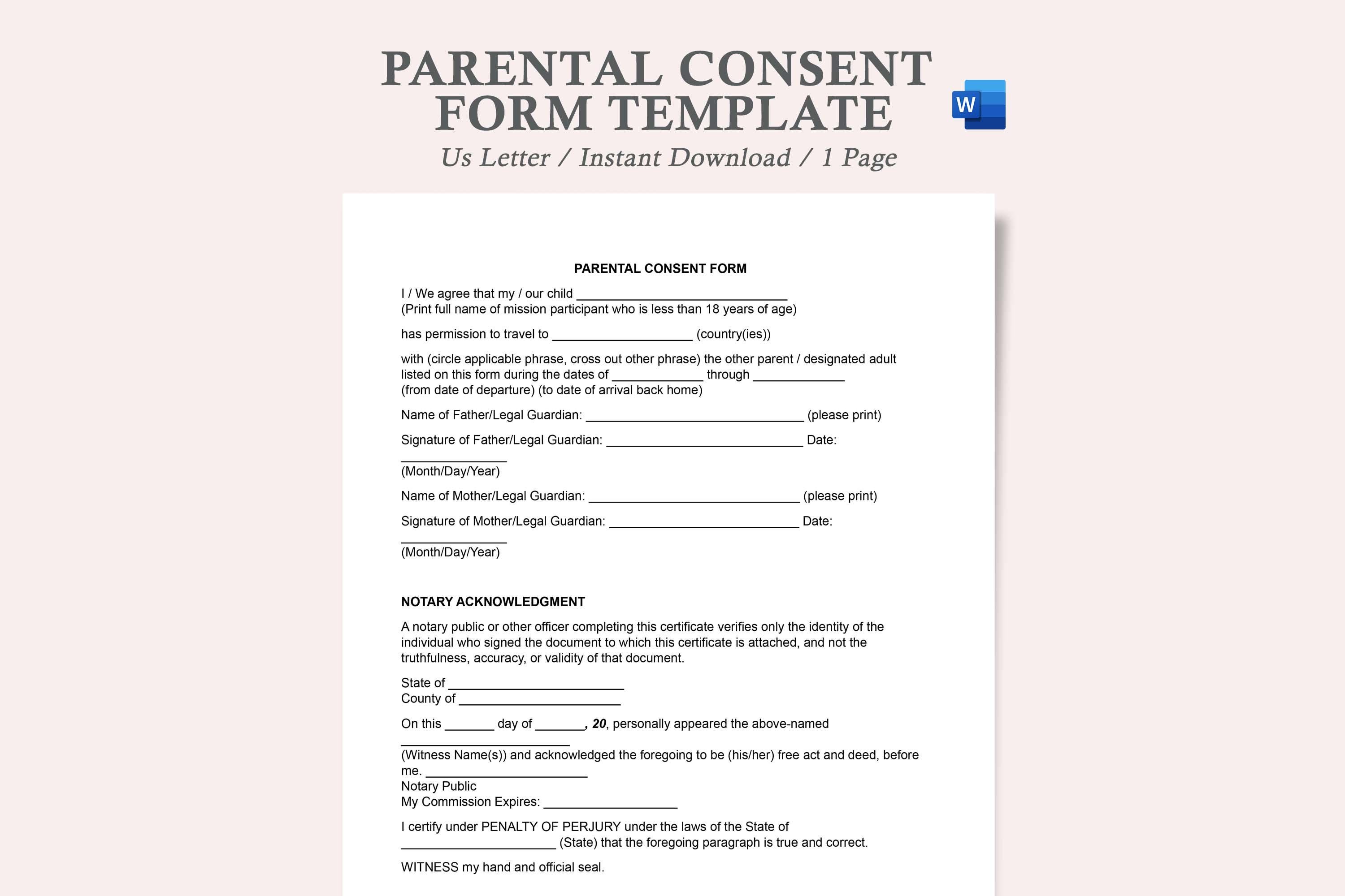 Parental Consent Form,parental Consent Letter for Travel,parental ...