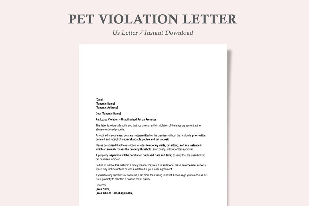 Pet Violation Letter,pet Violation Letter to Tenant,pet Policy ...