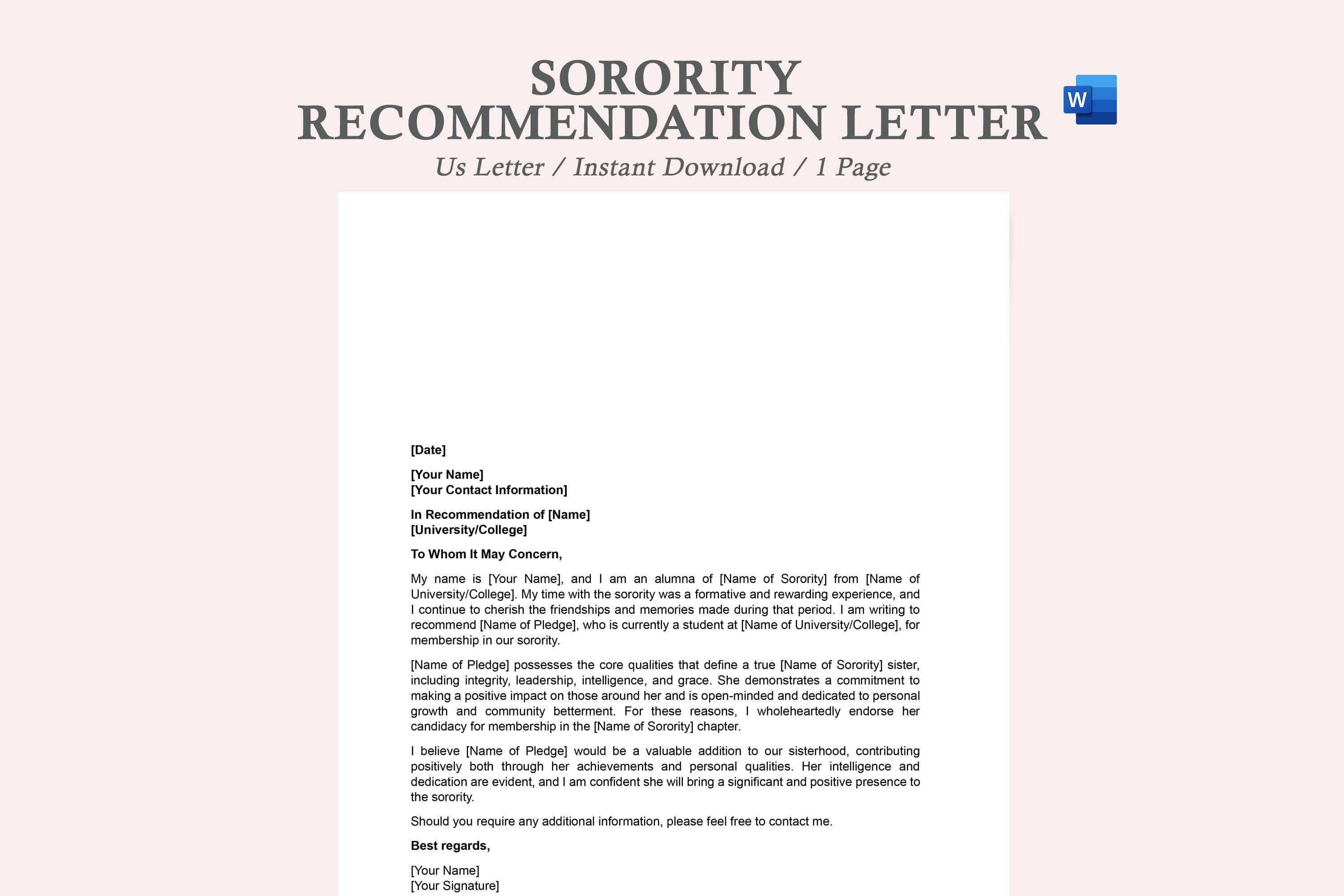 Sorority Recommendation Letter,letter of Recommendation to a Sorority ...