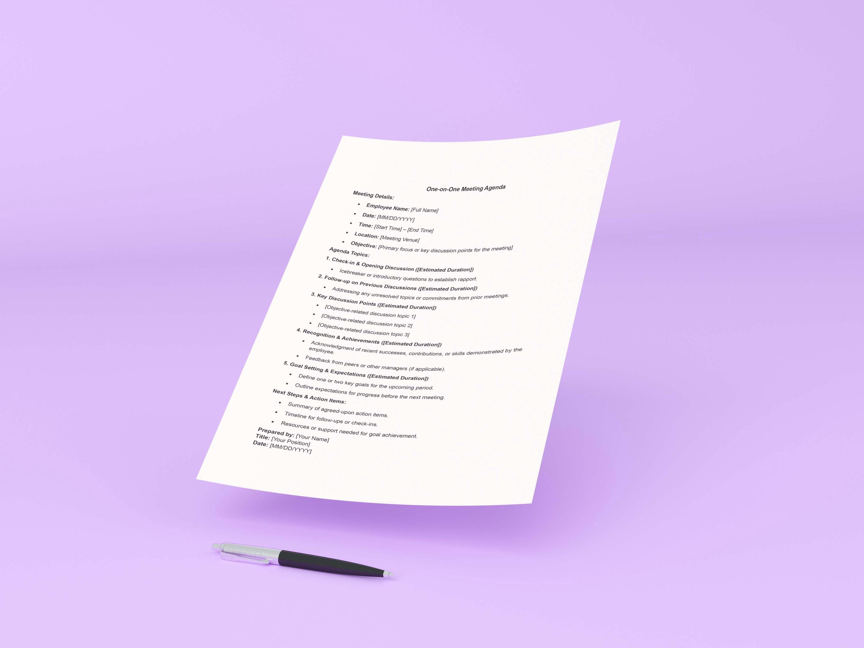 One on One Meeting Template,1 1 Meeting Agenda Template,one on One ...