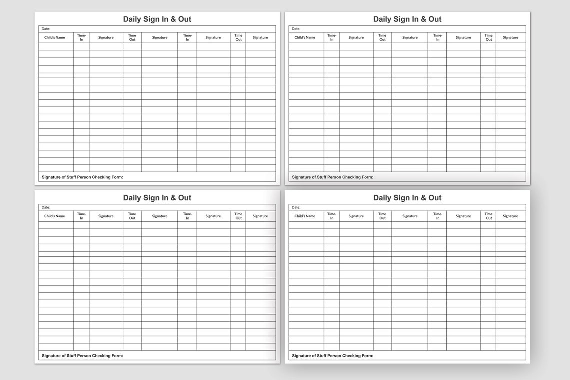 Sign-in and Sign-out,in Home Daycare,child Sign in Sheet,daycare Sign ...