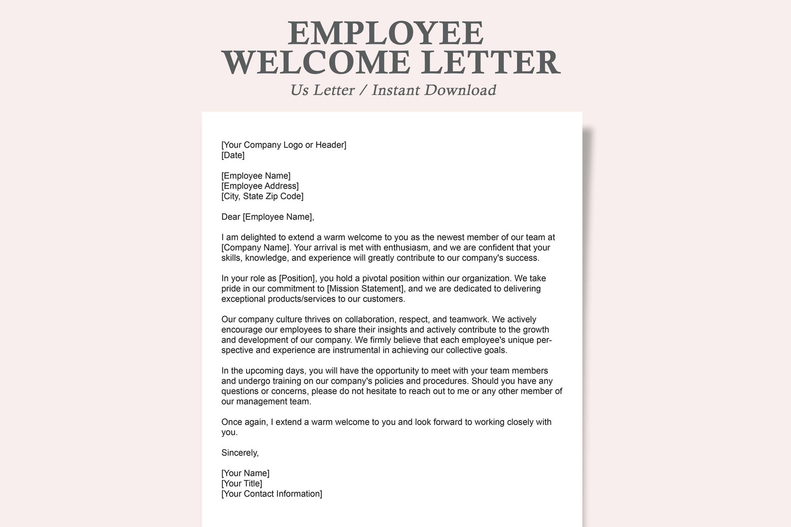 Welcome Letter to New Employee,welcome Letter Template,employee Welcome ...
