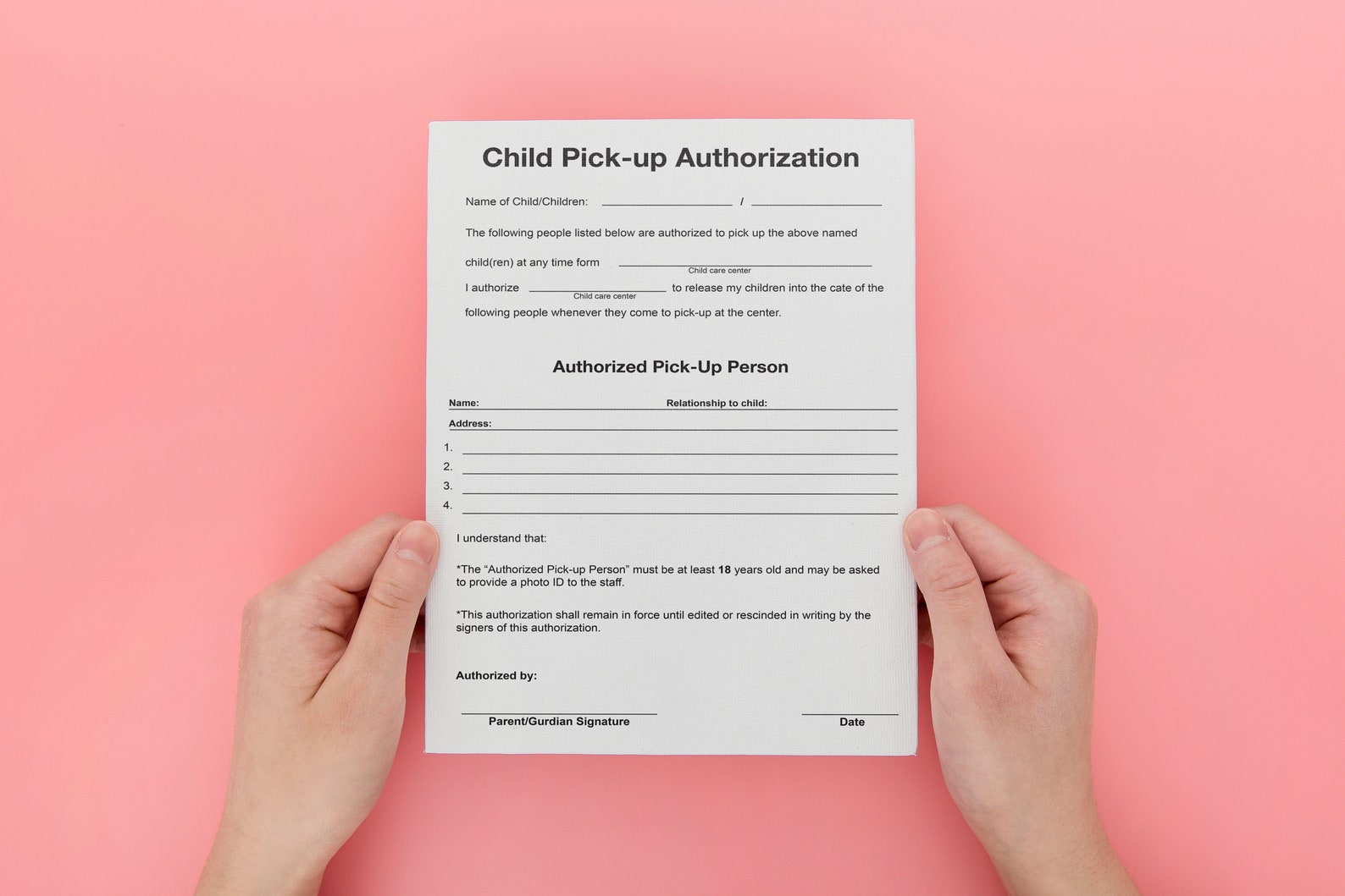 Child Pick-up Authorization Form,daycare Pickup Authorization Form - Etsy