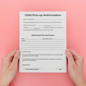 Child Pick-up Authorization Form,daycare Pickup Authorization Form - Etsy