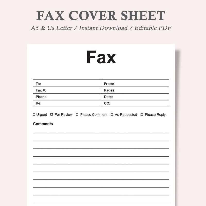 Fax Cover Sheet Template - Etsy