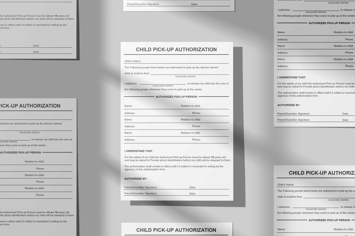 Child Pick-up Form,daycare Forms,daycare Provider,childcare Forms,child ...
