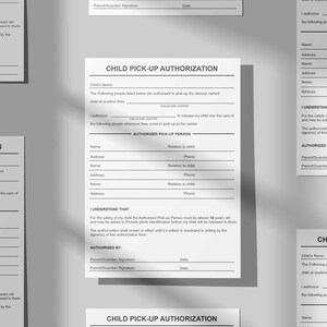Child Pick-up Form,daycare Forms,daycare Provider,childcare Forms,child ...