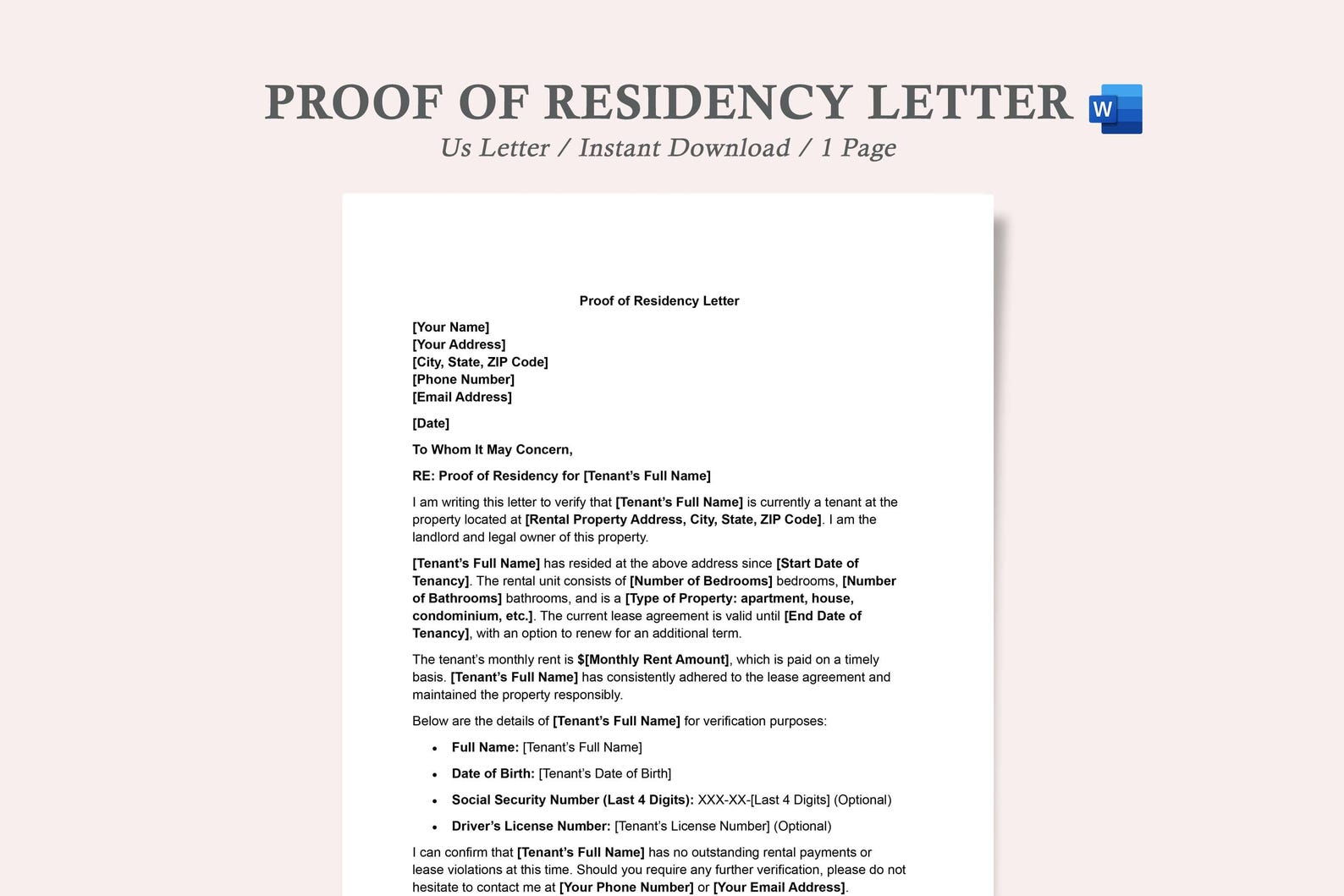 Proof of Residency Letter,letter of Residency,proof of Address Letter ...
