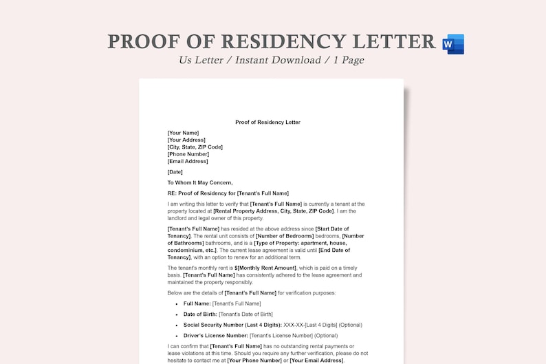 Proof of Residency Letter,letter of Residency,proof of Address Letter ...