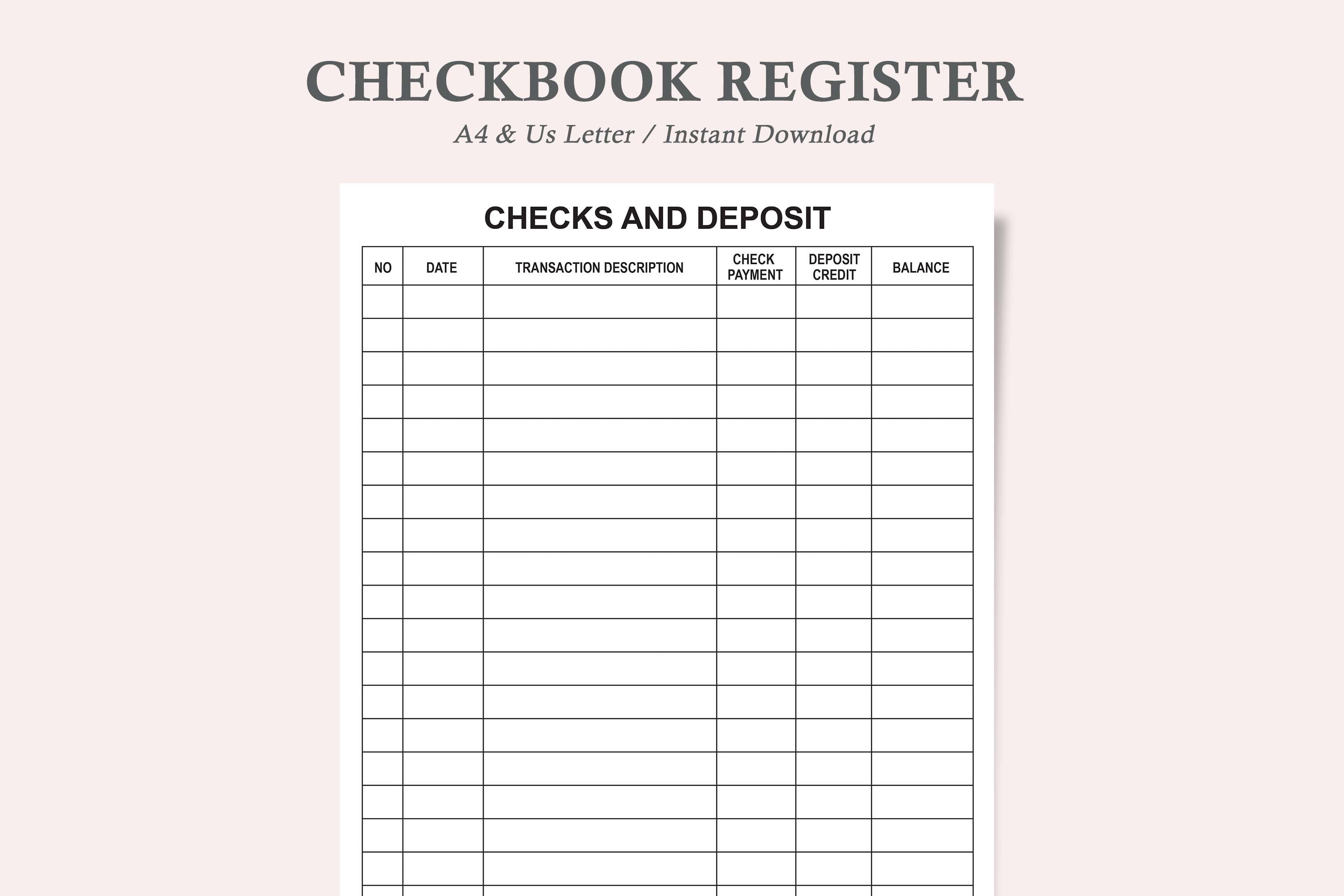 Checkbook Register,transaction Register for Checkbook,checkbook ...