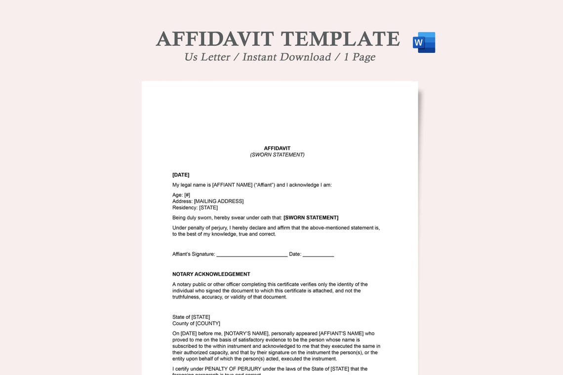 Affidavit Template,sample Affidavit Letter,example of Letter of ...