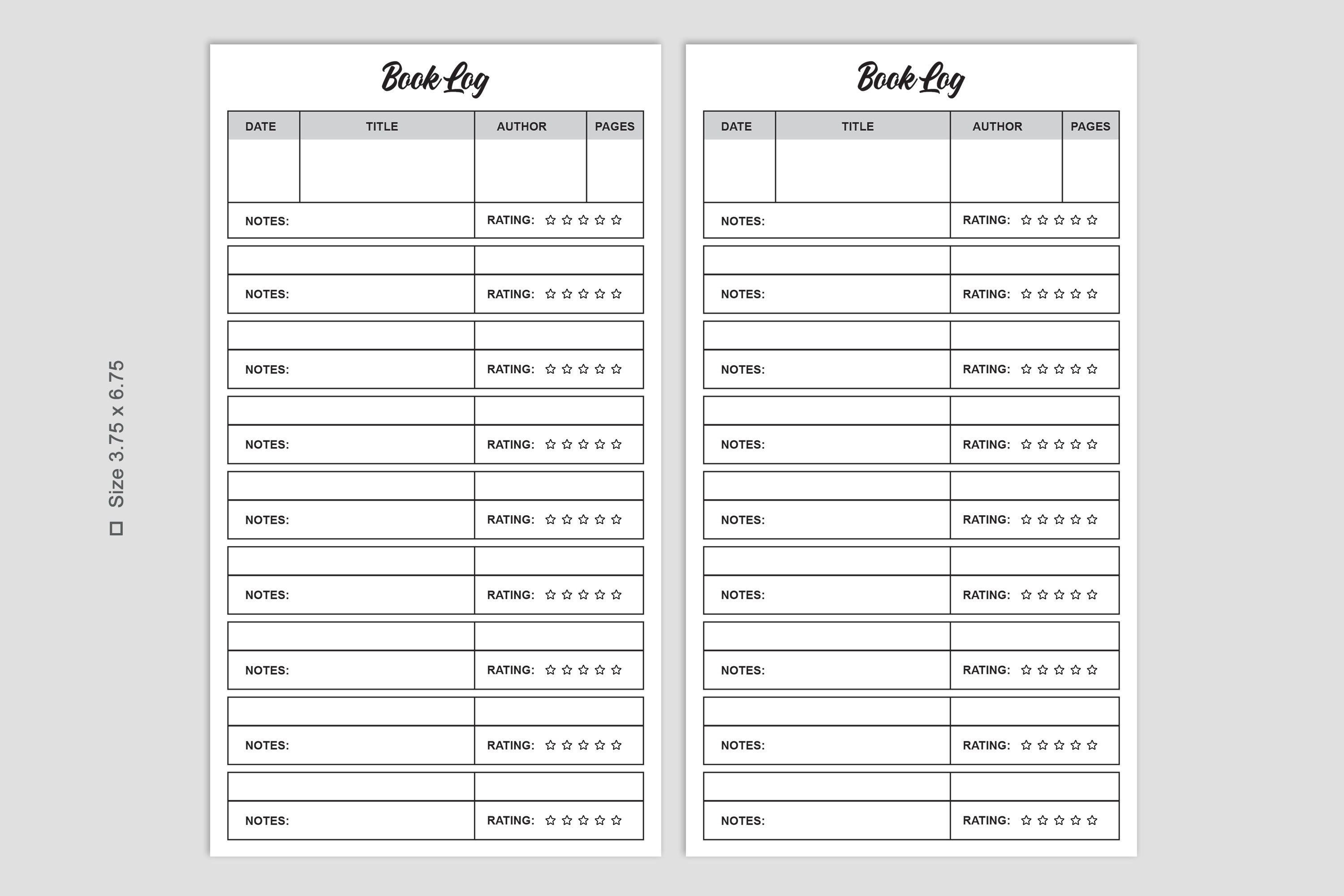 Personal Size Book LogReading LogPrintable Book LogBookmark | Etsy