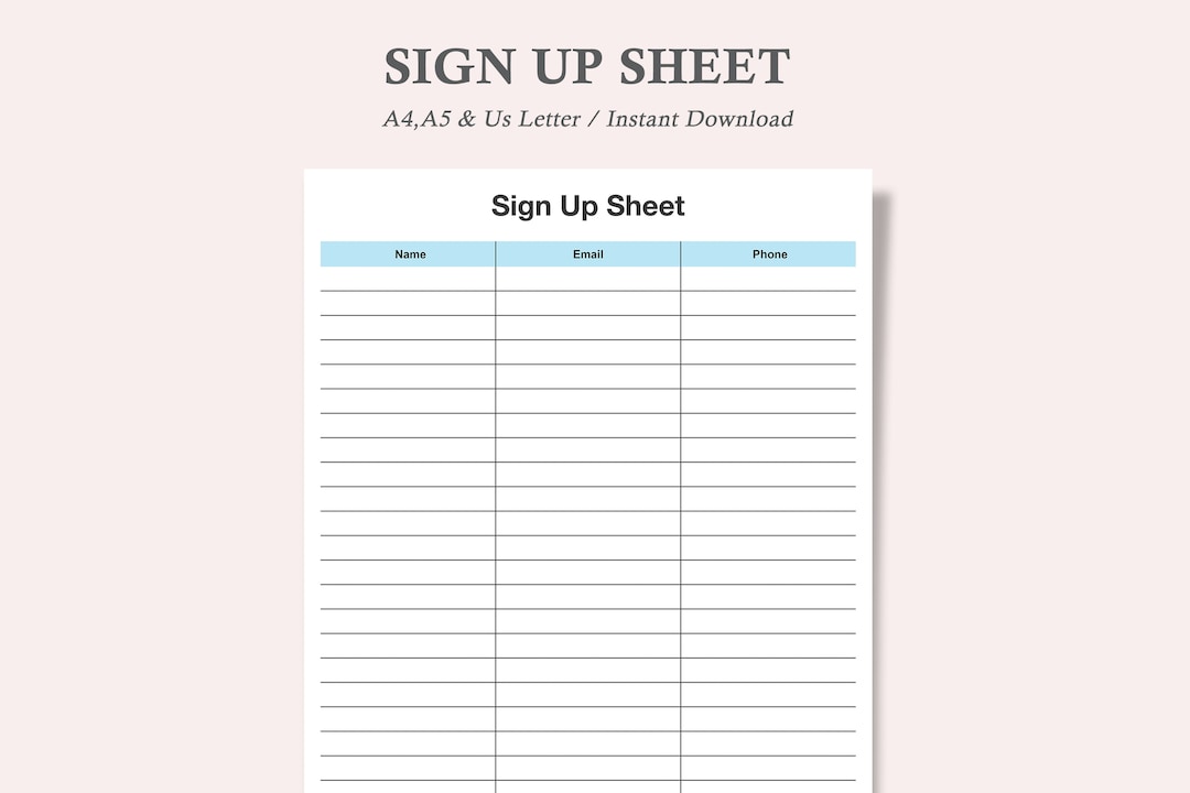 Sign up Sheet,sign up Sheet Template,sign up List Template,printable ...