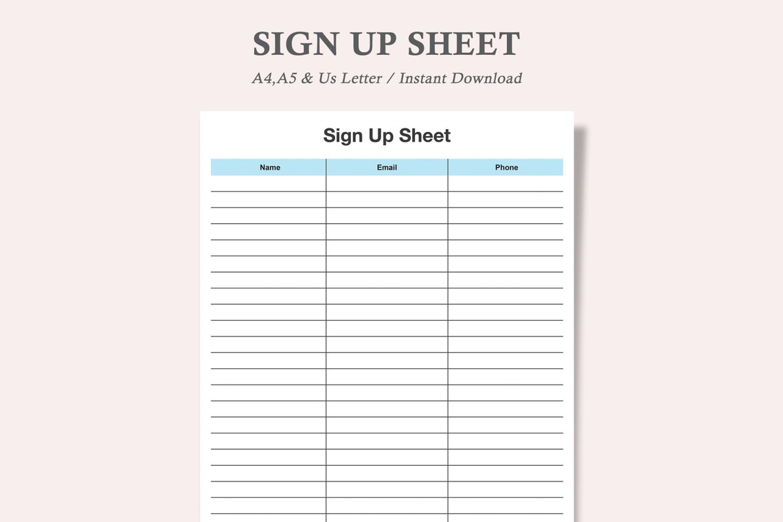 Sign up Sheet,sign up Sheet Template,sign up List Template,printable ...