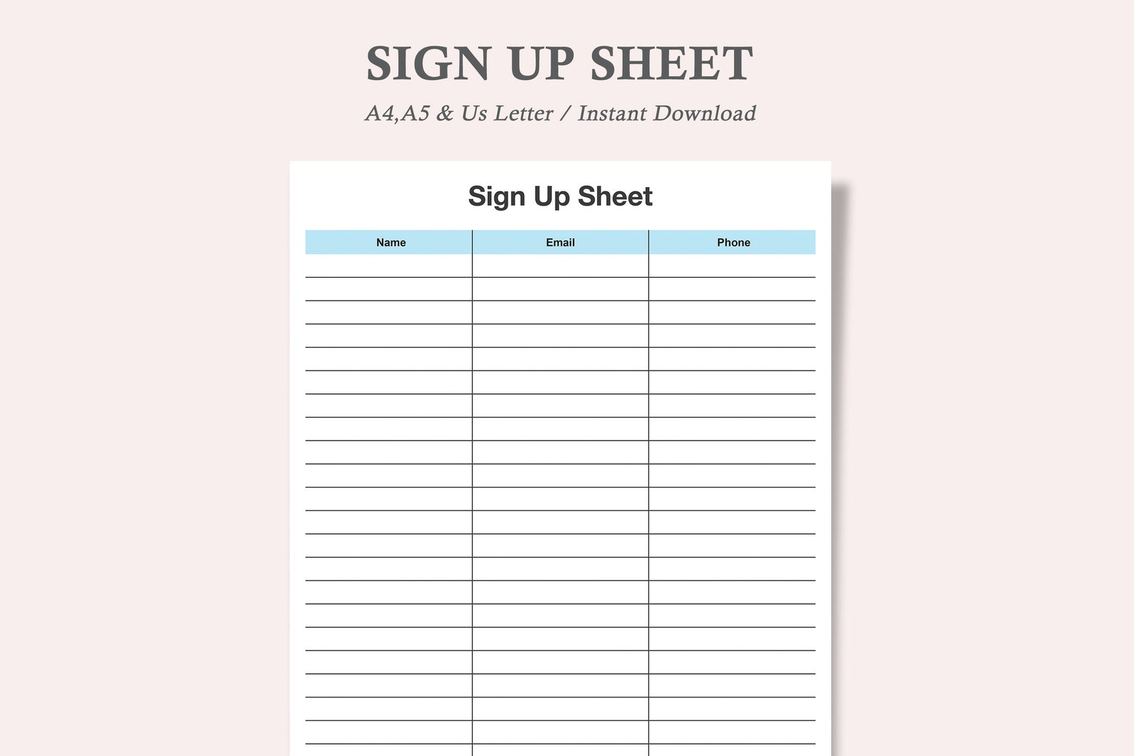 Sign up Sheet,sign up Sheet Template,sign up List Template,printable ...