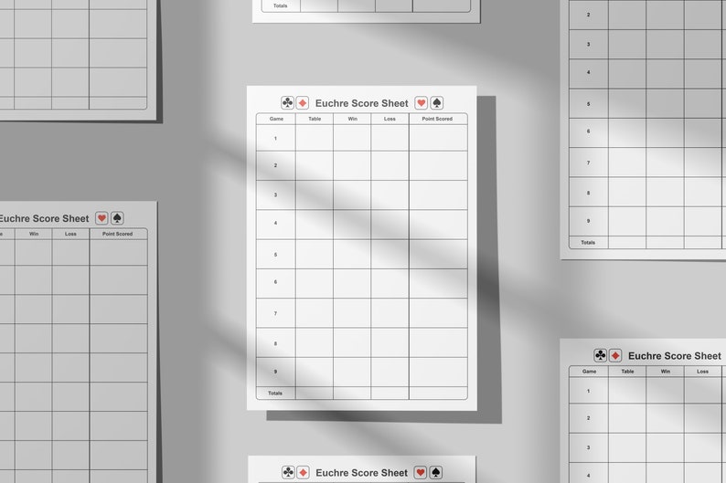 Euchre Score Sheet,euchre Score Cards Printable,euchre Tournament Score ...