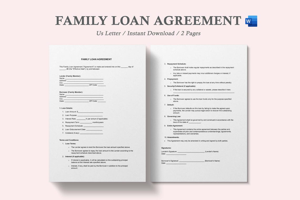 Family Loan Agreement,family Loan Agreement Template,loan Template for ...