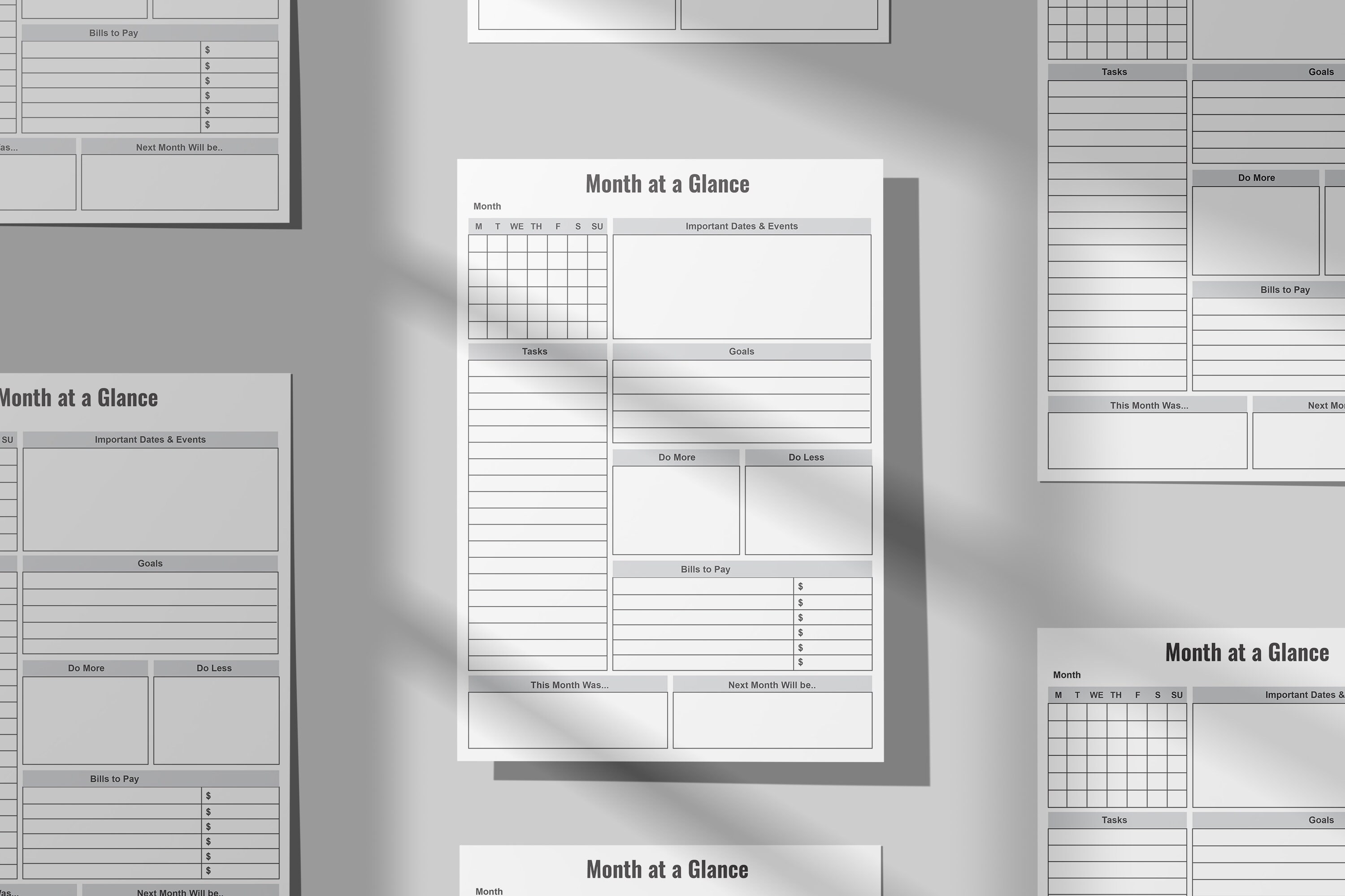 Month at a Glance,monthly Overview,monthly Printable Calendar,undated ...