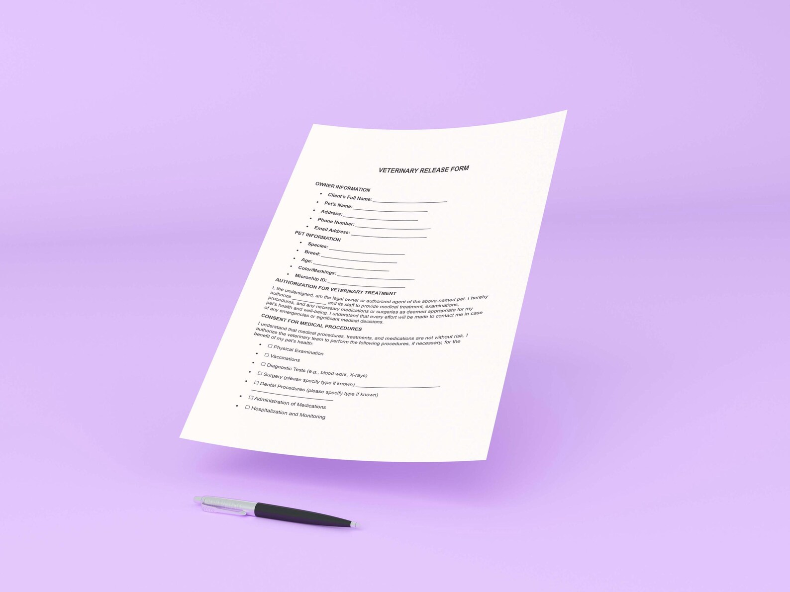 Veterinary Form,veterinary Intake Form,veterinary Release Form ...