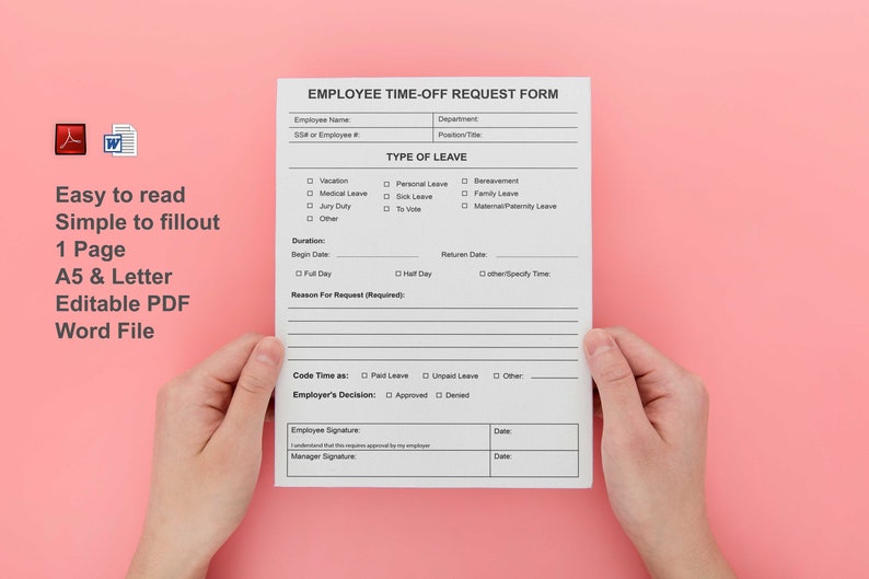Time off Request Form,vacation Request Form,employee Time off Request ...