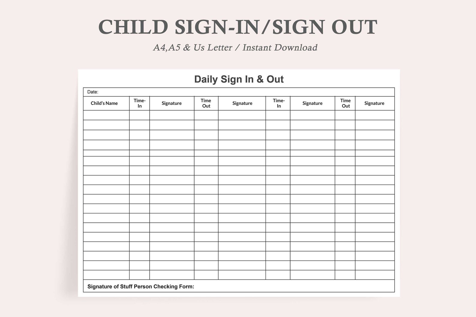 Sign-in and Sign-out,in Home Daycare,child Sign in Sheet,daycare Sign ...