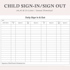 Daycare Sign In And Out Sheet Sign In And Out Sheet Daycare Childcare