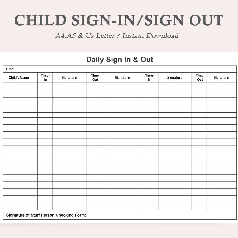Childcare Sign in Sheet - Etsy