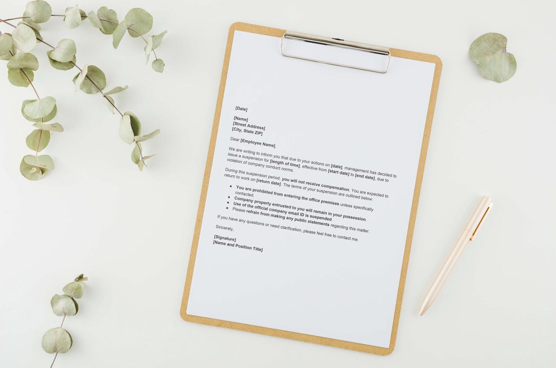 Employee Suspension Letter,letter of Suspension Template,staff ...