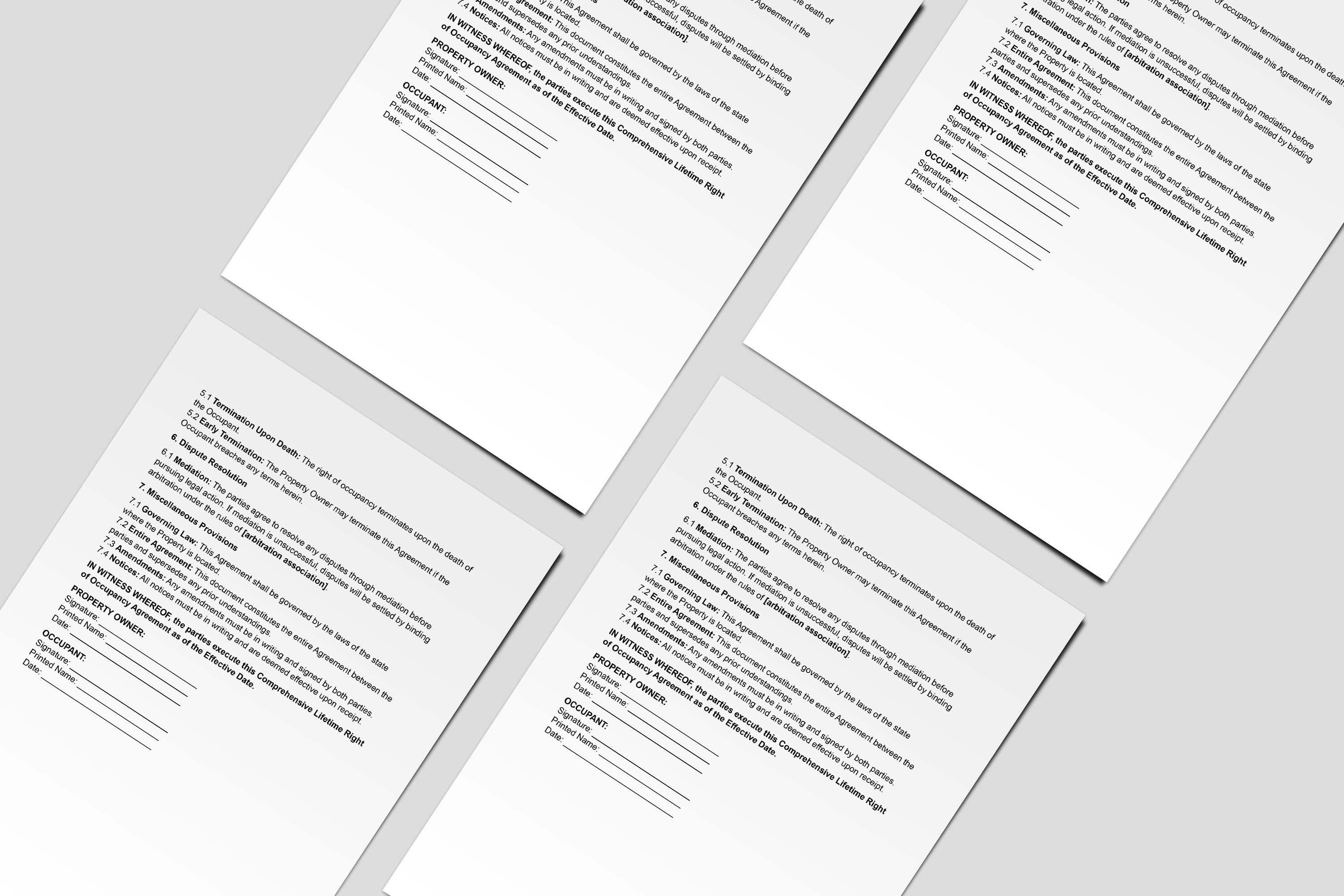 Lifetime Occupancy Agreement,right of Occupancy Agreement,right of ...