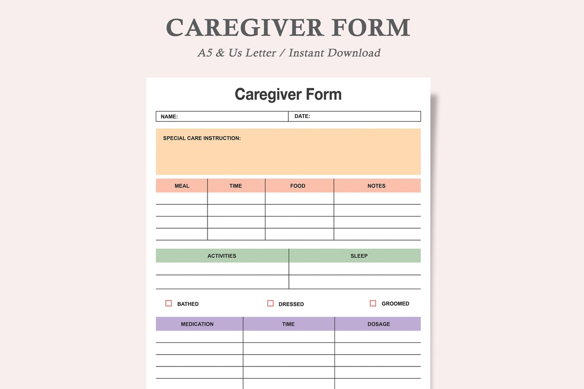 Caregiver Task List,caregiver Checklist Template,caregiver Duty ...