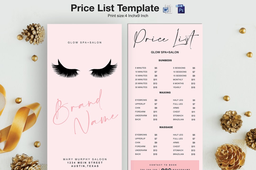 Editbale Lash Menuprintable Price Listlash Menulash - Etsy
