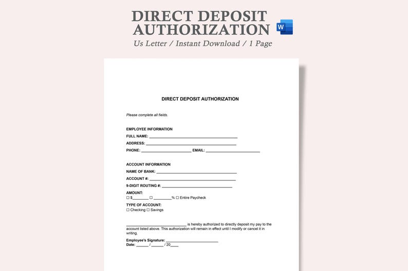 Direct Deposit Paperwork,direct Deposit Authorization Form,deposit ...