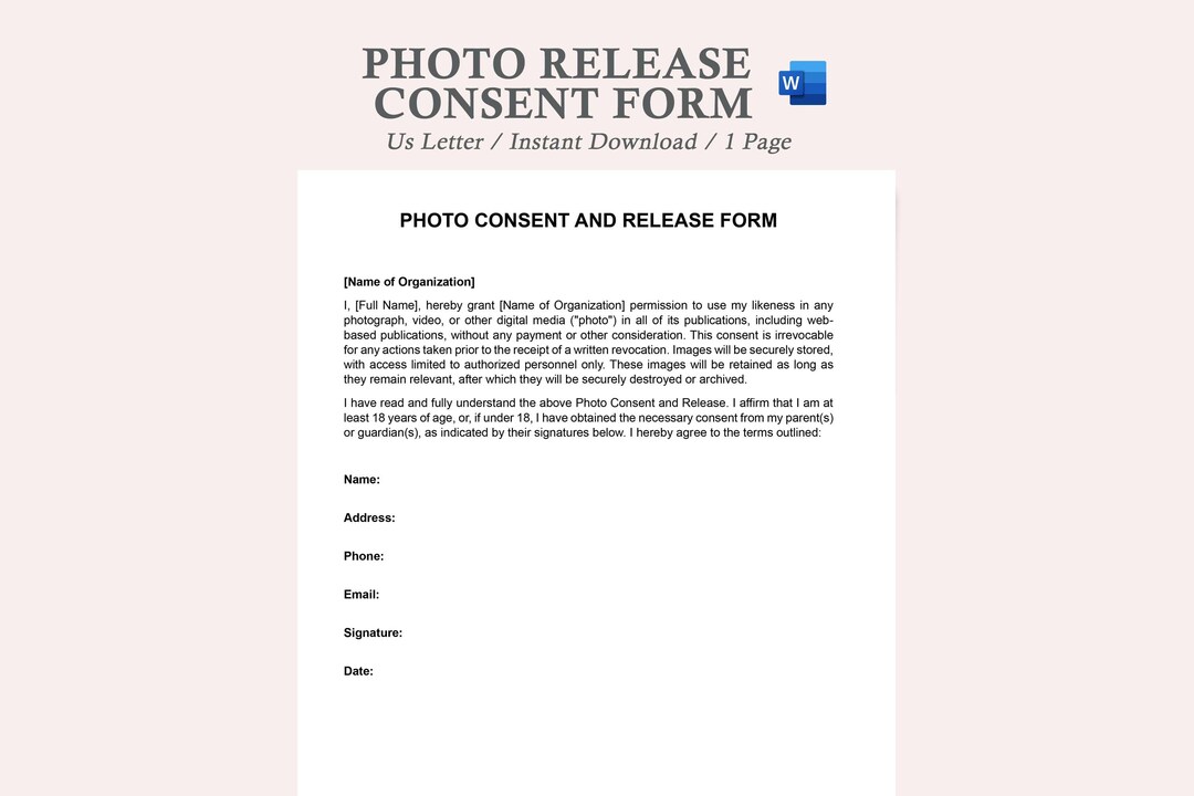 Photo Release Consent Form,photo Consent Template,photo Consent Form ...
