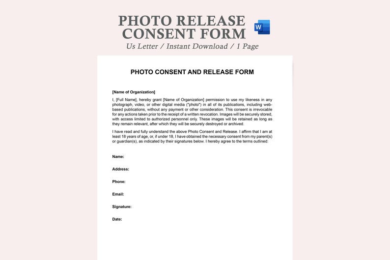 Photo Release Consent Form,photo Consent Template,photo Consent Form ...