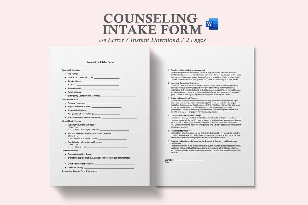 Counseling Intake Form,counseling Intake Form Template,psychotherapy ...