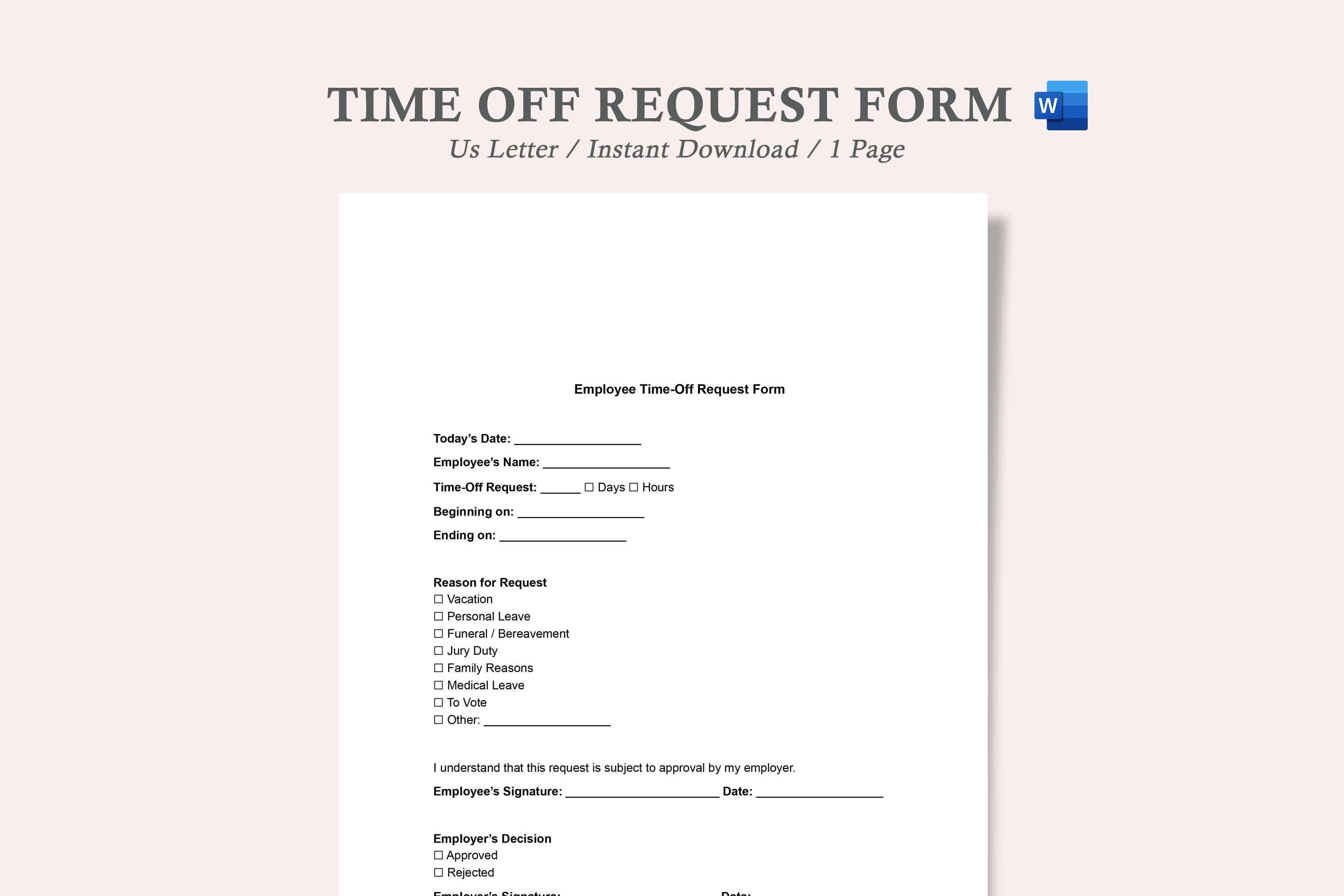 Time off Request Form,employee Time off Request Form,employee Time off ...