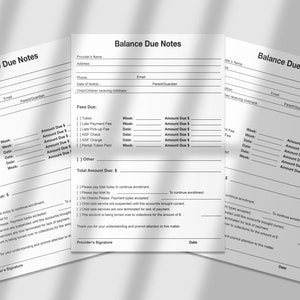 Balance Due Form,balance Due Notice,daycare Payment Form - Etsy