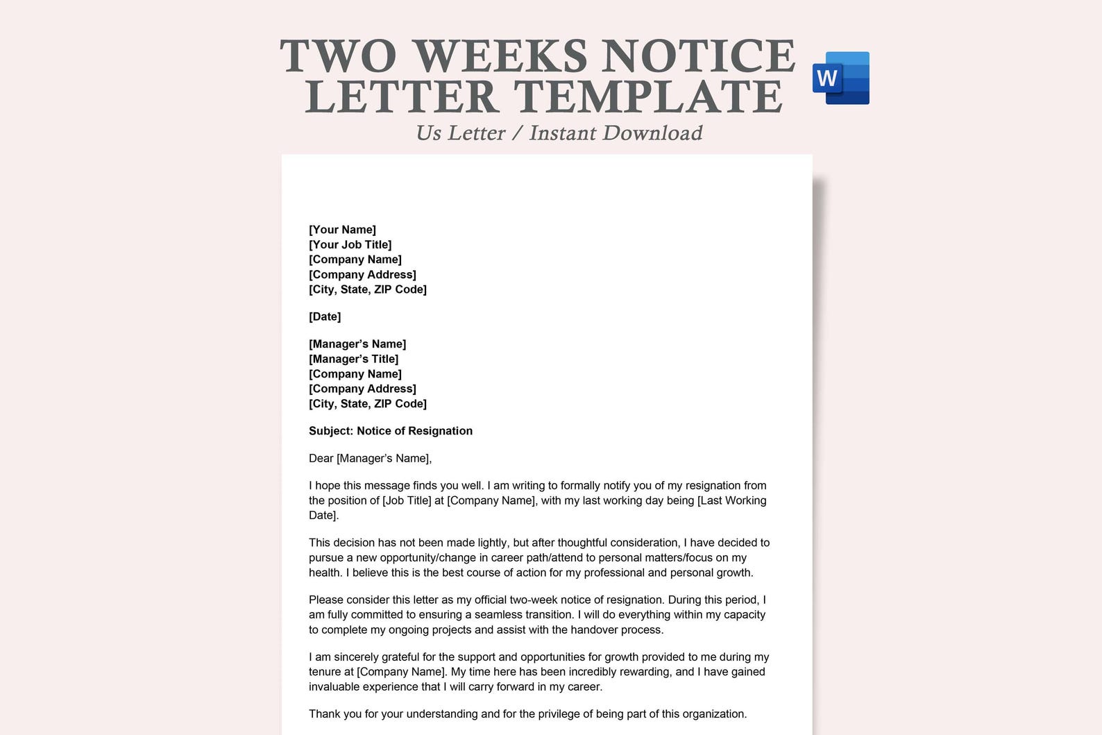 Two Weeks Notice Letter,two Weeks Notice Template,2 Week Notice Letter ...