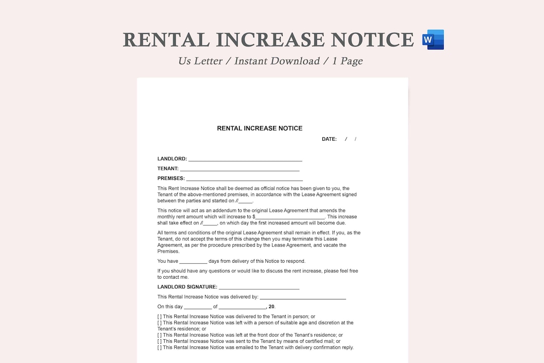 Rent Increase Letter,rent Increase Template,rental Increase Notice ...