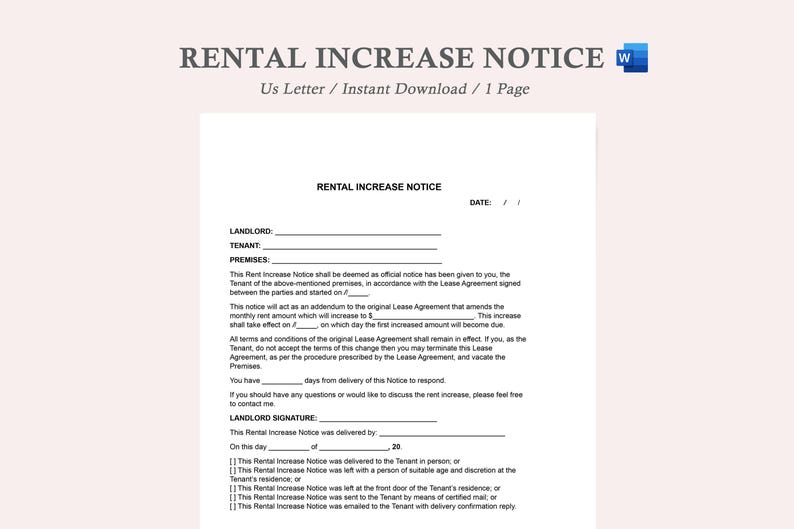 Rent Increase Letter,rent Increase Template,rental Increase Notice ...