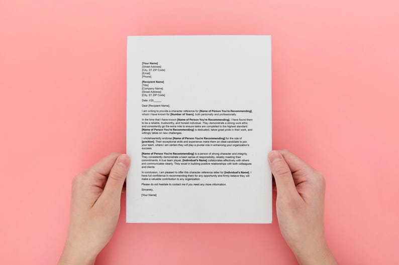 Character Reference Letter,character Reference Template,personal ...