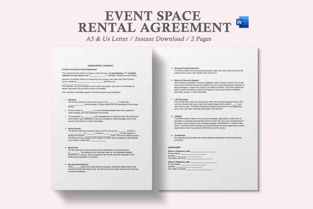 Event Room Rental Agreement,event Space Agreement,event Space Contract ...