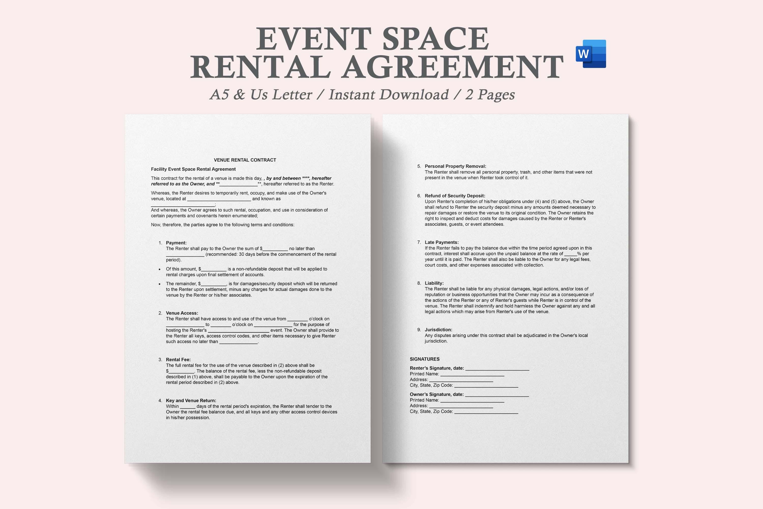 Event Room Rental Agreement,event Space Agreement,event Space Contract ...