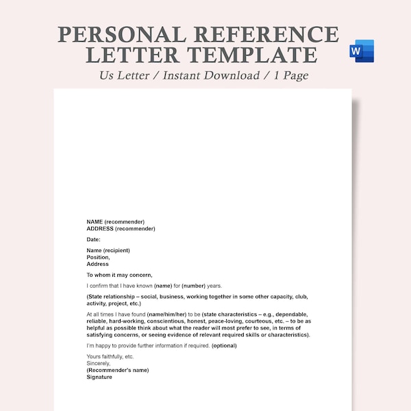 Personal Reference Letter - Etsy