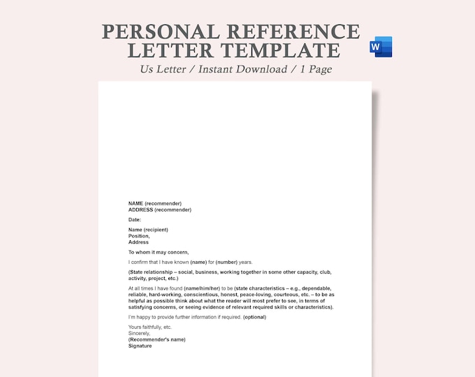 Reference Letter Template, Employee Reference Letter, Reference ...