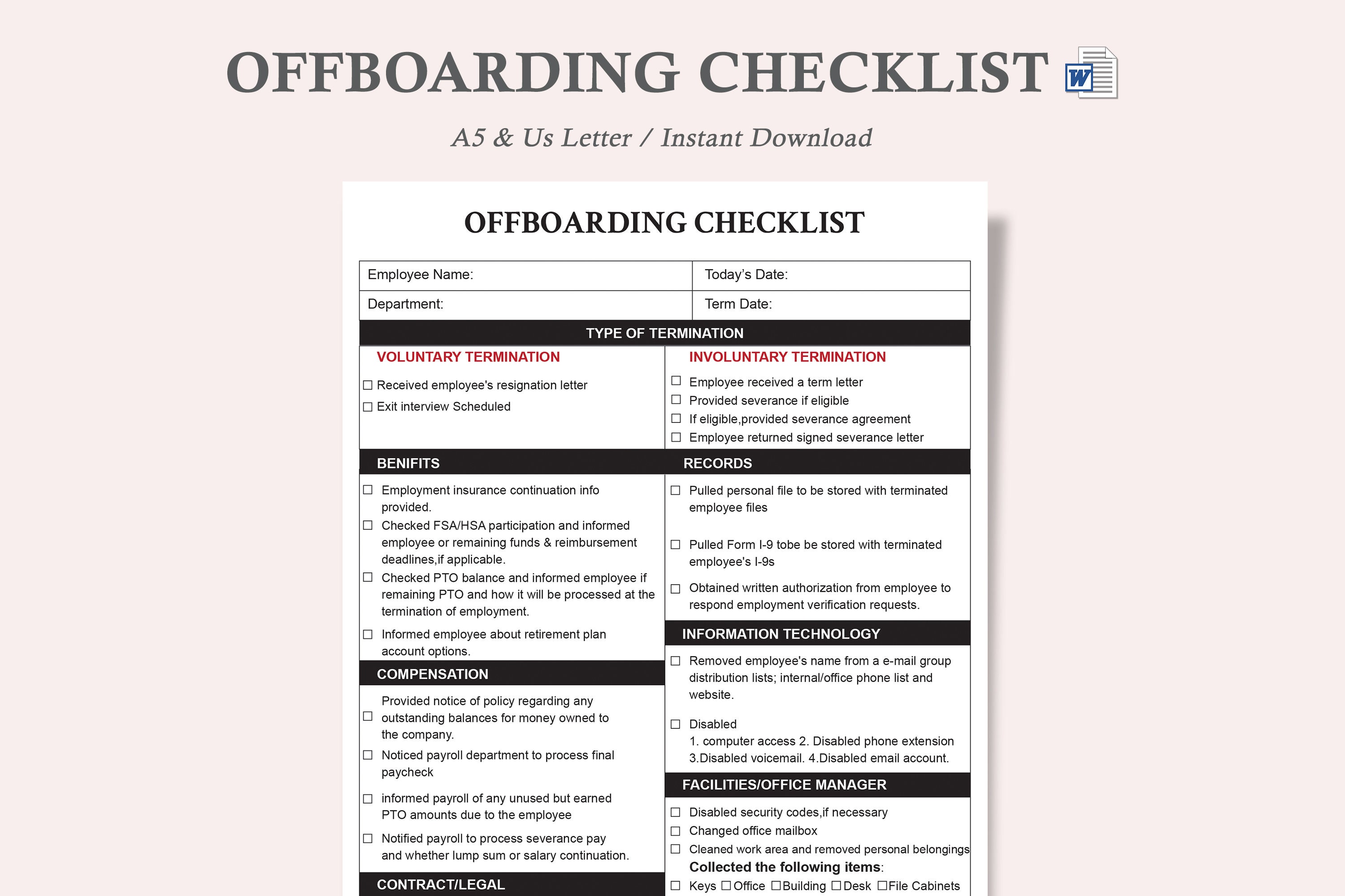 Offboarding Checklist,offboarding Checklist Template,employee Offboarding Checklist,it ...