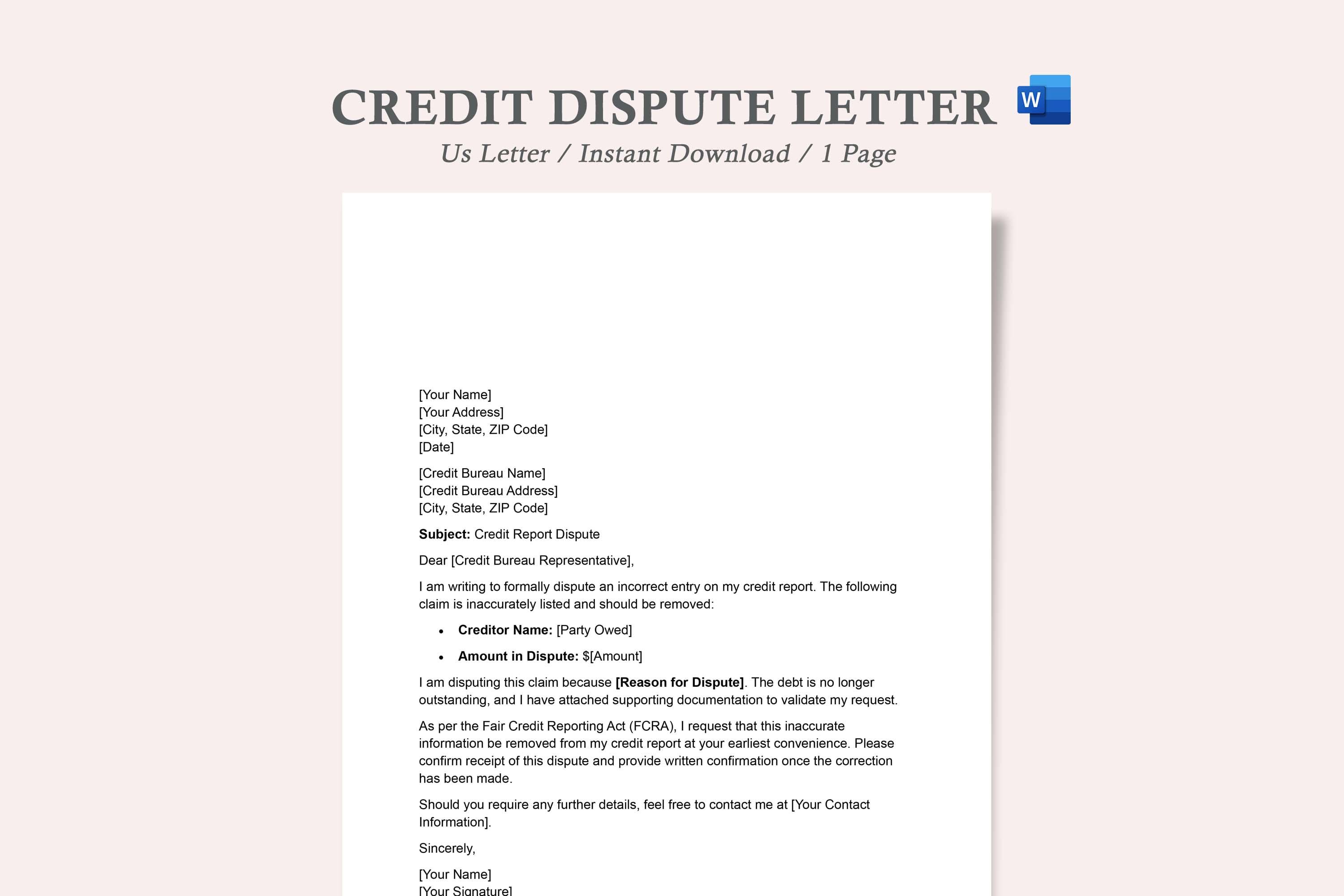 Credit Dispute Letter,credit Dispute Form Letter,credit Dispute Letter ...