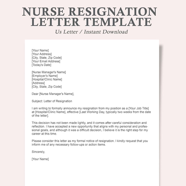 Nurse Resignation Letter Template - Etsy