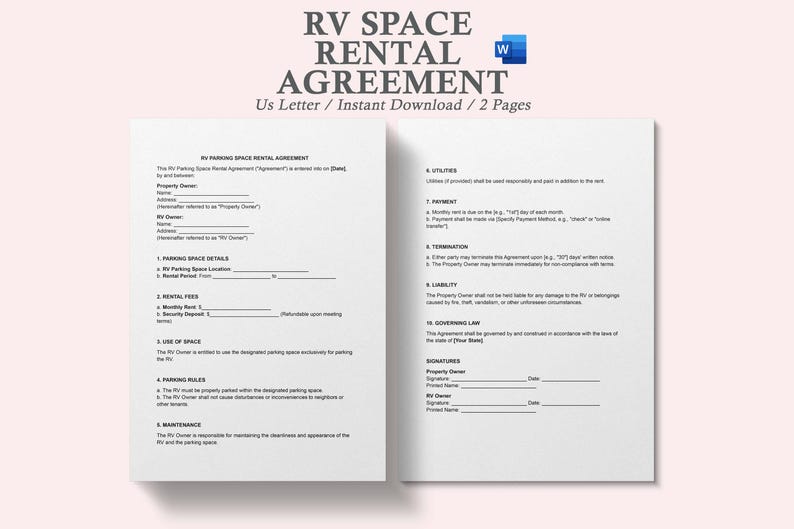 Rv Space Rental Agreement,rv Storage Rental Agreement Template,rv ...